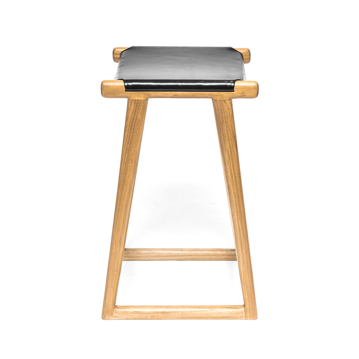 Black Leather Kitchen Stool Natural Teak Frame | The Styling Republic ...